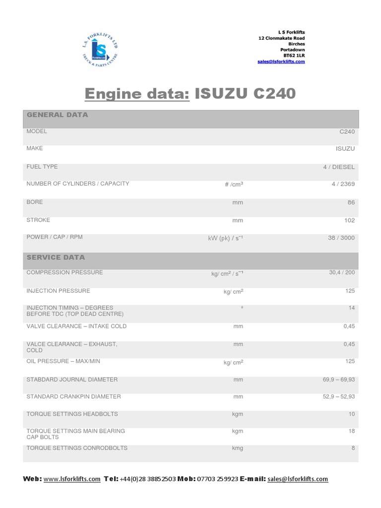 ISUZU C240 Engine Data | PDF