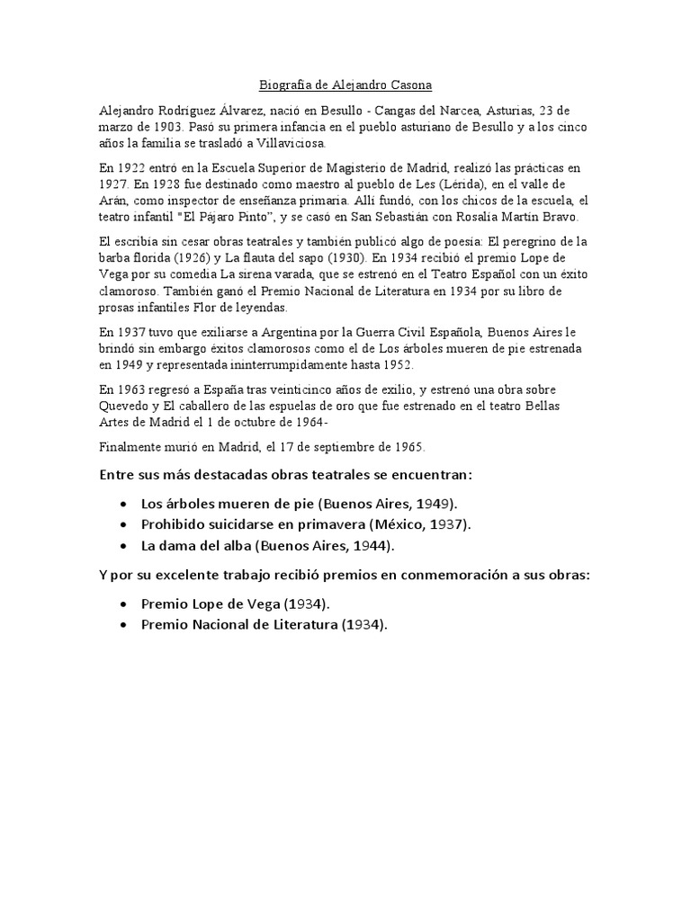 Biografía de Alejandro Casona | PDF