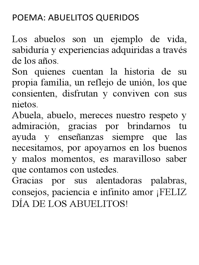 Poema para Abuelitos Queridos | PDF