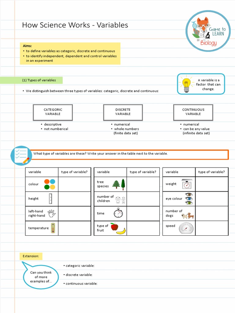 HSW-WS - (Variables) - New | PDF | Variable (Mathematics) | Experiment
