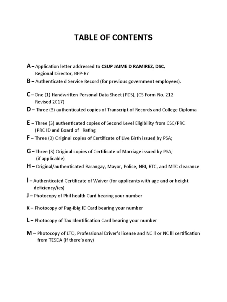 FO1 TABLE OF CONTENTS | PDF