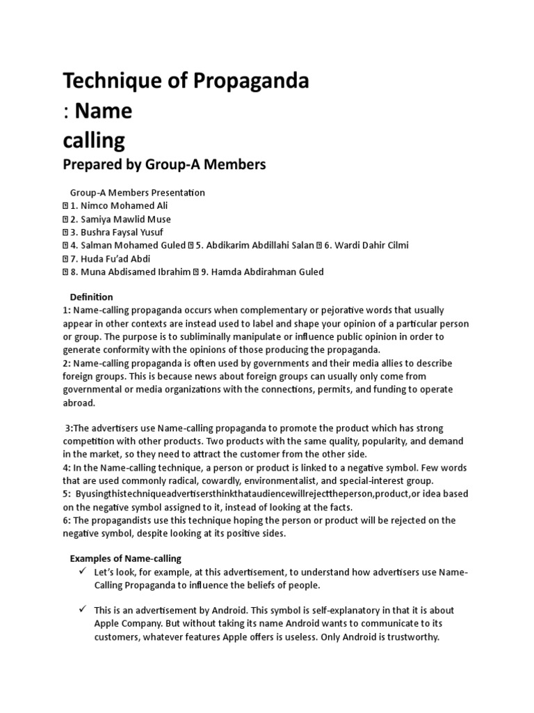 Name Calling Examples