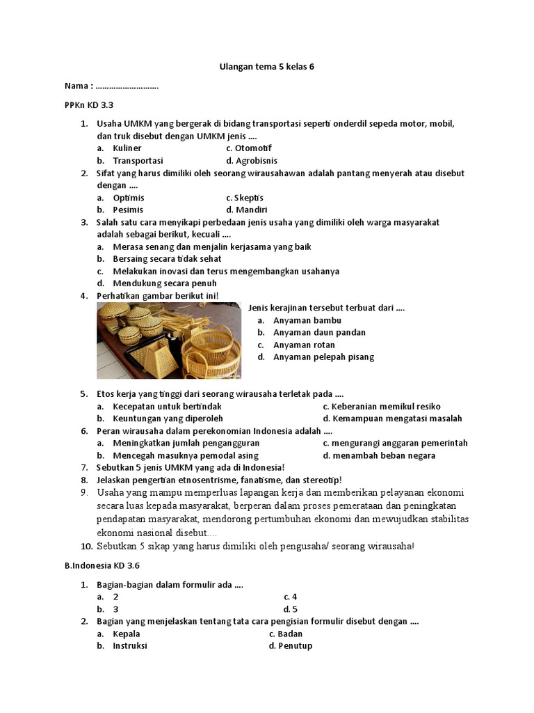Ulangan Tema 5 Kelas 6c | PDF