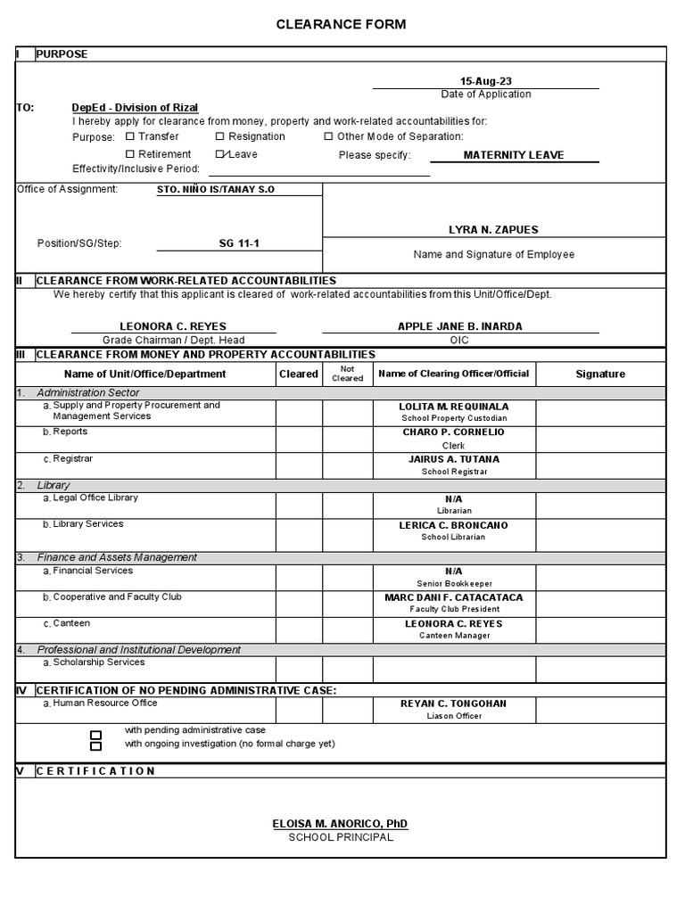 School Clearance For Maternity Leave | PDF | Business | Economies