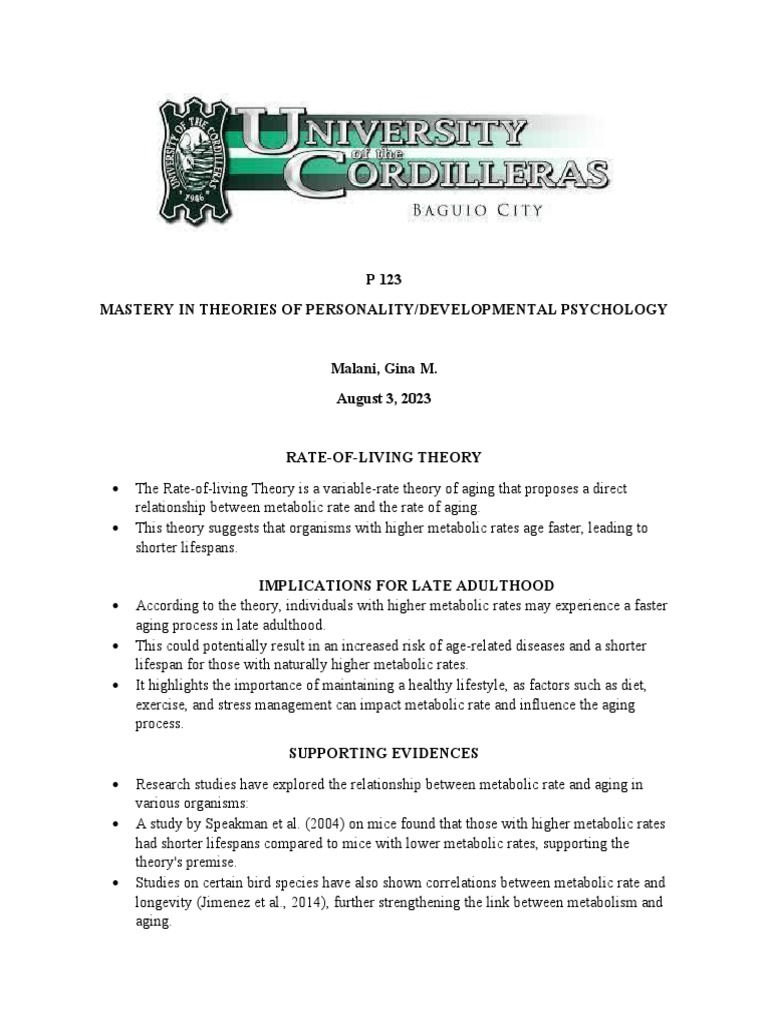 P 123 Rate-Of-living Theory | Download Free PDF | Ageing | Life Expectancy P 123 Rate-Of-living Theory | Download Free PDF | Ageing | Life Expectancy