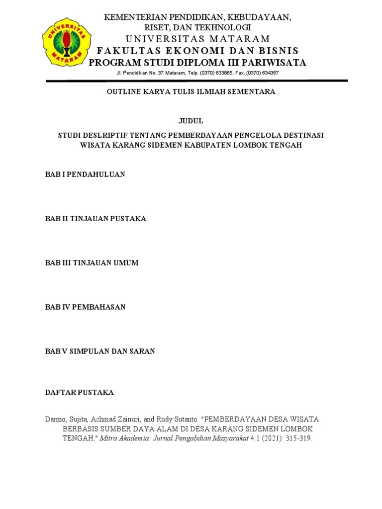 Format Outline Karya Tulis Ilmiah | PDF