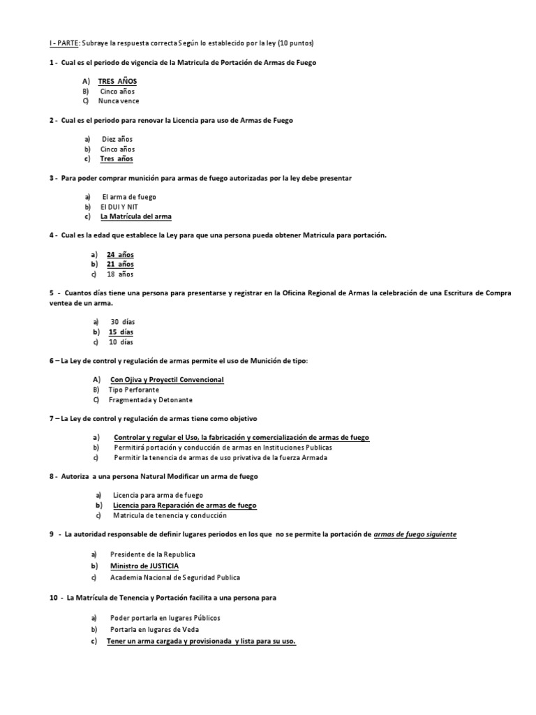 Examen de Armas. | PDF | Armas de fuego | Cartucho (armas de fuego)