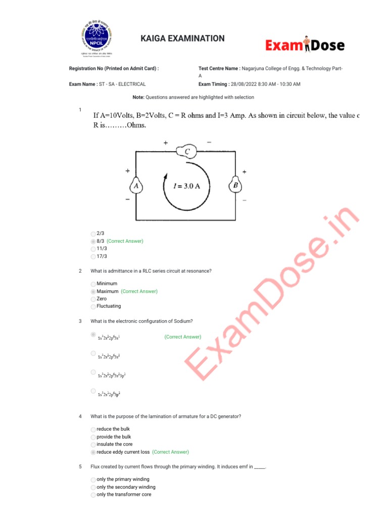 NPCIL Kaiga Previous Question | PDF | Capacitor | Electrical Network