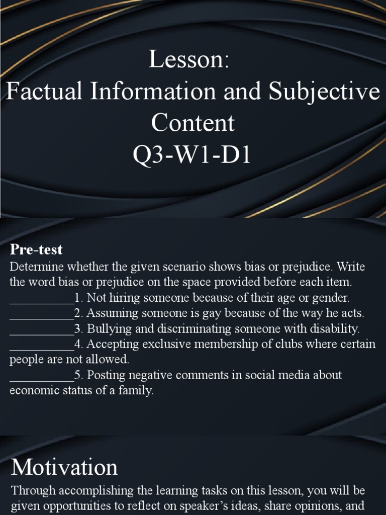 Lesson: Factual Information and Subjective Content Q3-W1-D1 | PDF