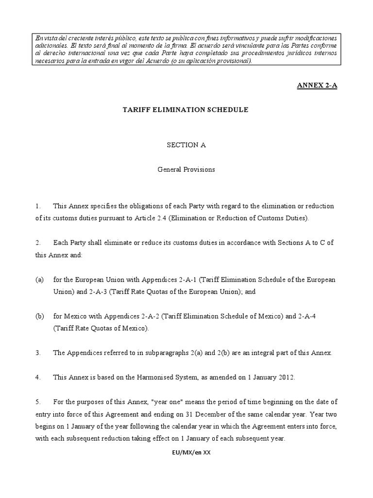 EU-Mexico Tariff Elimination Schedule | PDF | Tariff | Customs