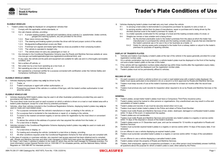 Traders Plates Condition of Use 1 | PDF