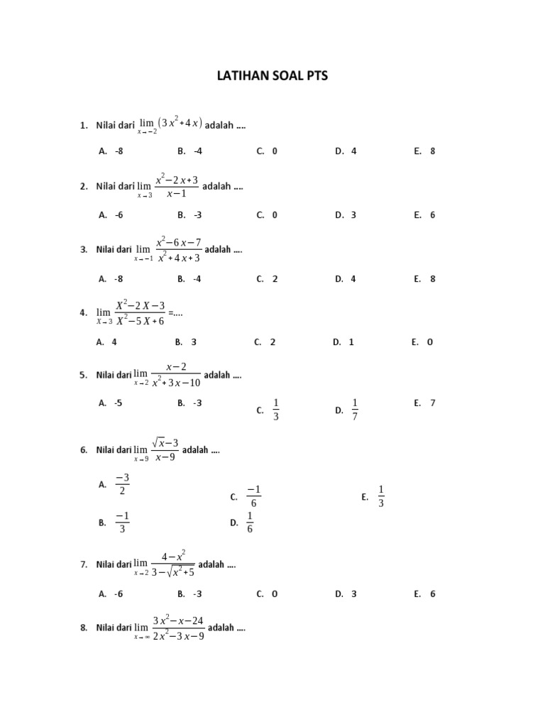 Latihan PTS Matematika | PDF