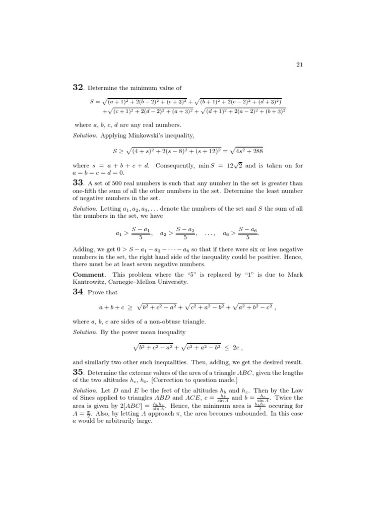 Murray Klamkin Problems 1nbsped 091955816x Compress | PDF | Area | Triangle
