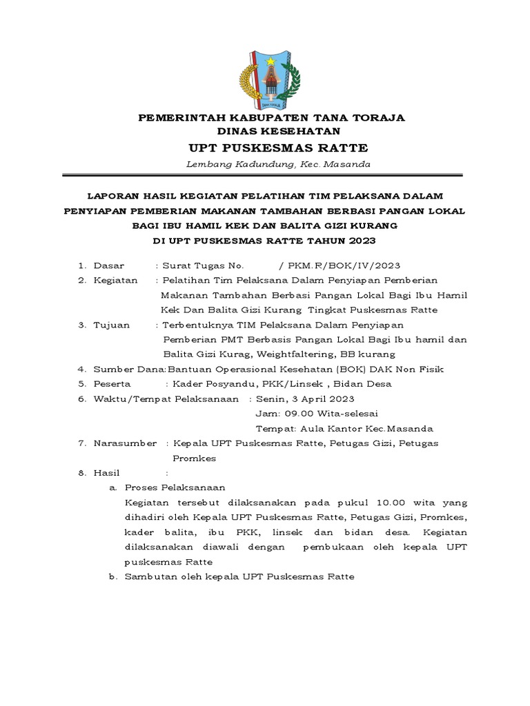 Pelatihan PMT & TTD di Puskesmas Ratte | PDF