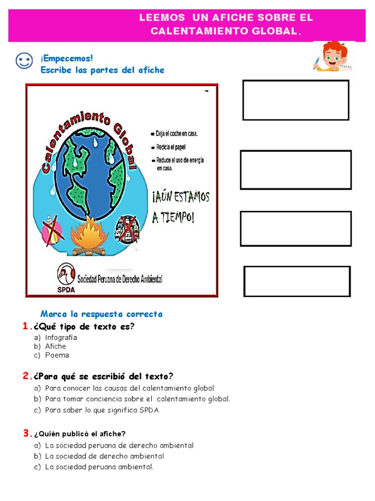 d4 A1 Ficha Com. Leemos Un Afiche Sobre El Calentamiento Global | PDF