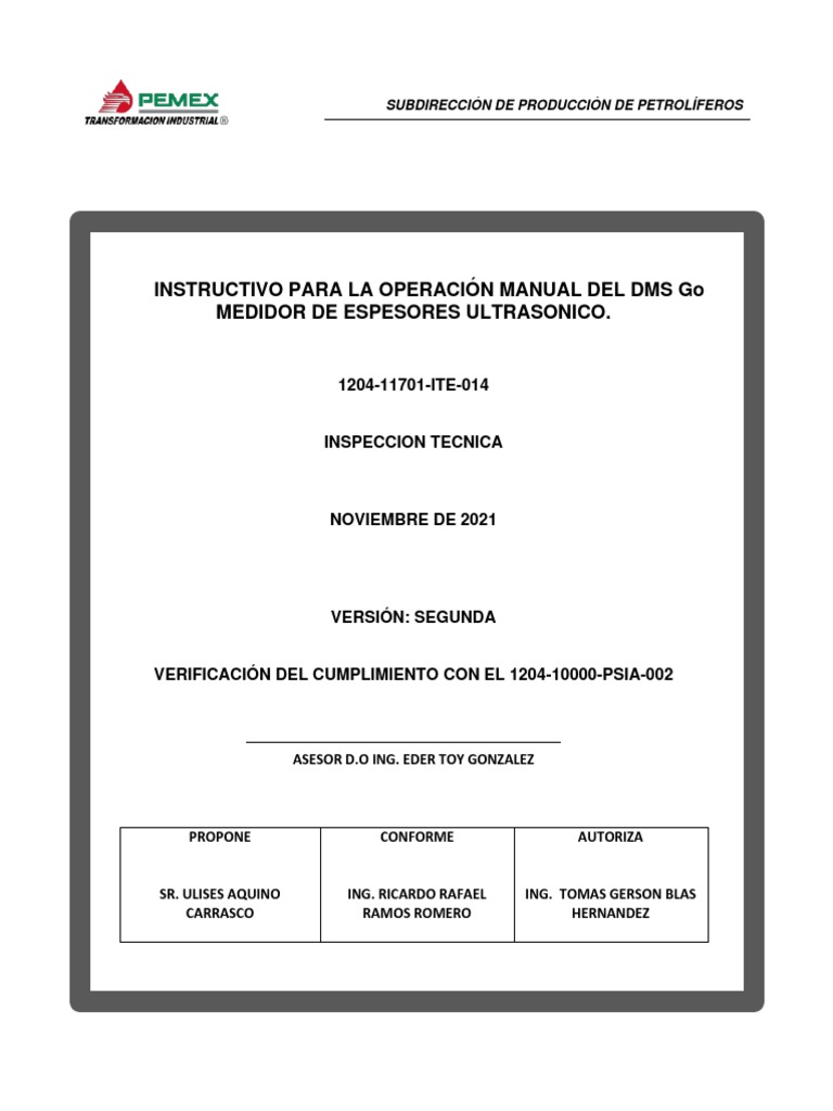 Instructivo de Inspeccion para Equipo Dms-Go+ 1204-11701-Poe-014 | PDF | Ultrasonido | Rectificador
