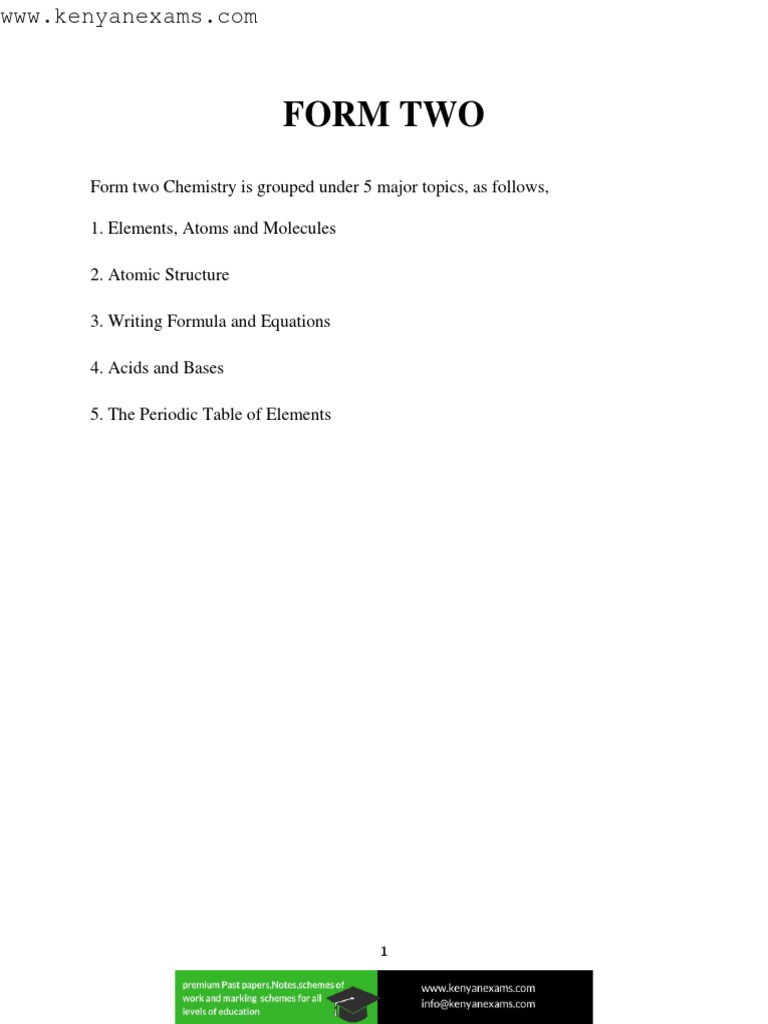 Chemistry Notes For Form 2 | PDF | Ion | Acid