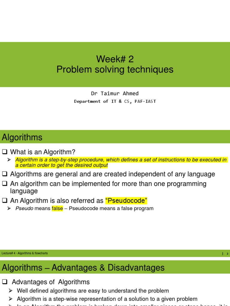 Week 2 - Lecture 4 - Algorithms & Flowcharts | PDF Week 2 - Lecture 4 - Algorithms & Flowcharts | PDF