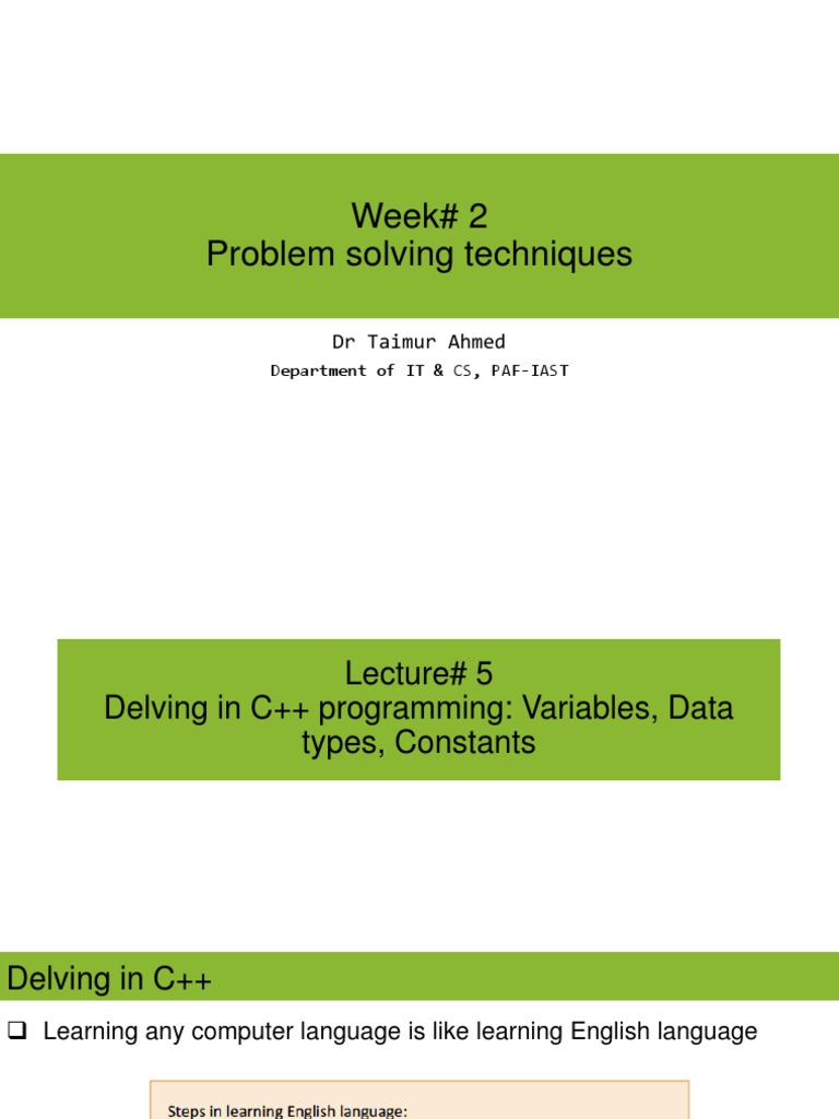 Week 2 - Lecture 5 - Data Types Variables Constants | PDF