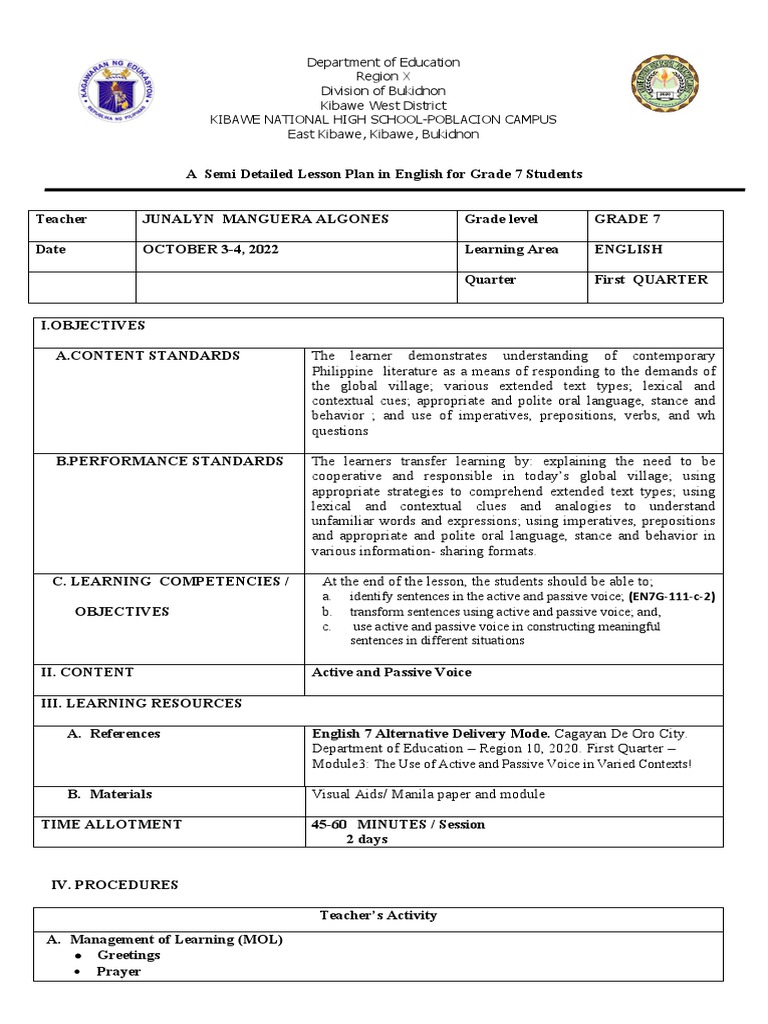 Module 3 DLP - Active and Passive Voice | PDF