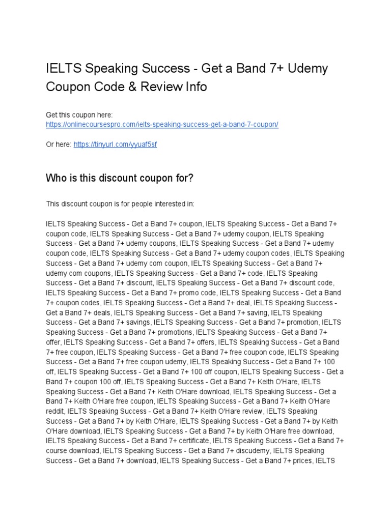 IELTS Speaking Success - Get A Band 7+ Udemy Coupon Code & Review PDF ...