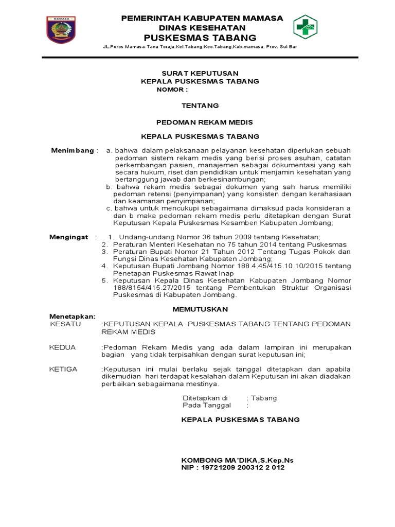 SK Pedoman Rekam Medik | PDF | Kesehatan Holistik