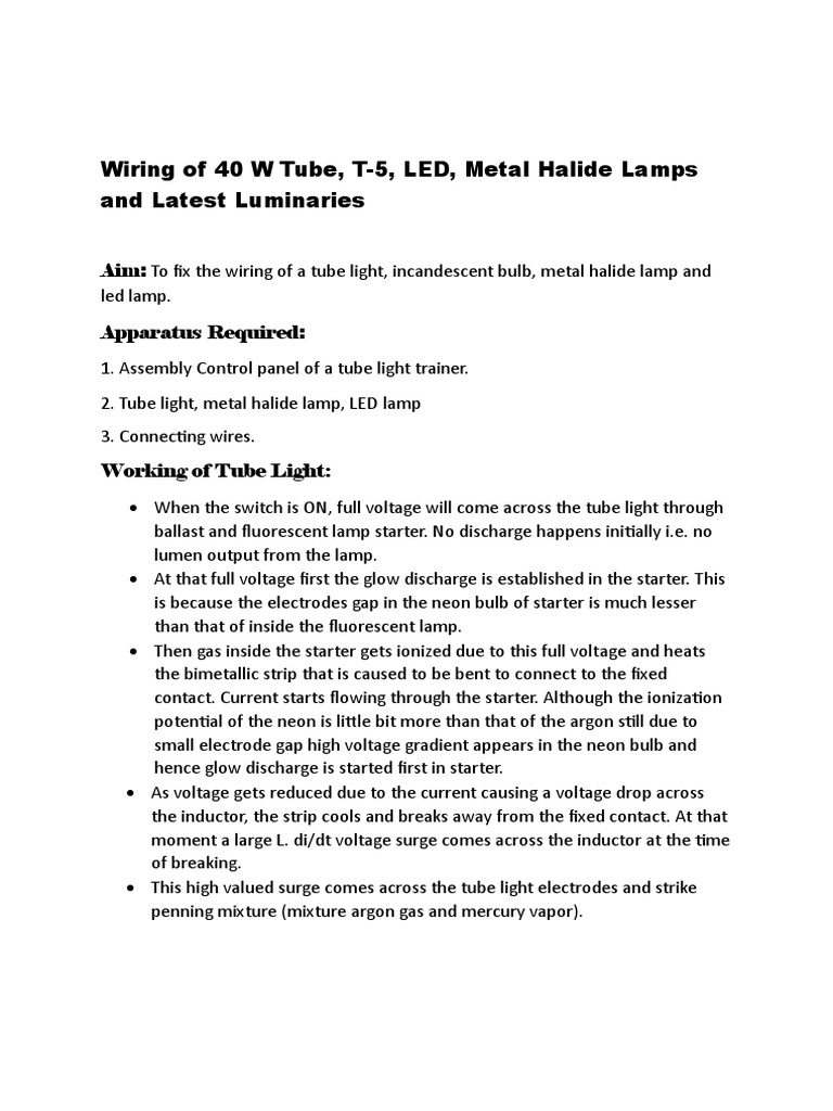 Wiring of 40 W Tube | PDF