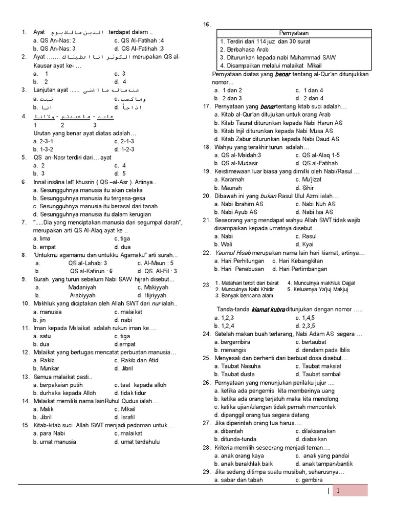 MAPSI NASKAH Soal PAI 013 | PDF