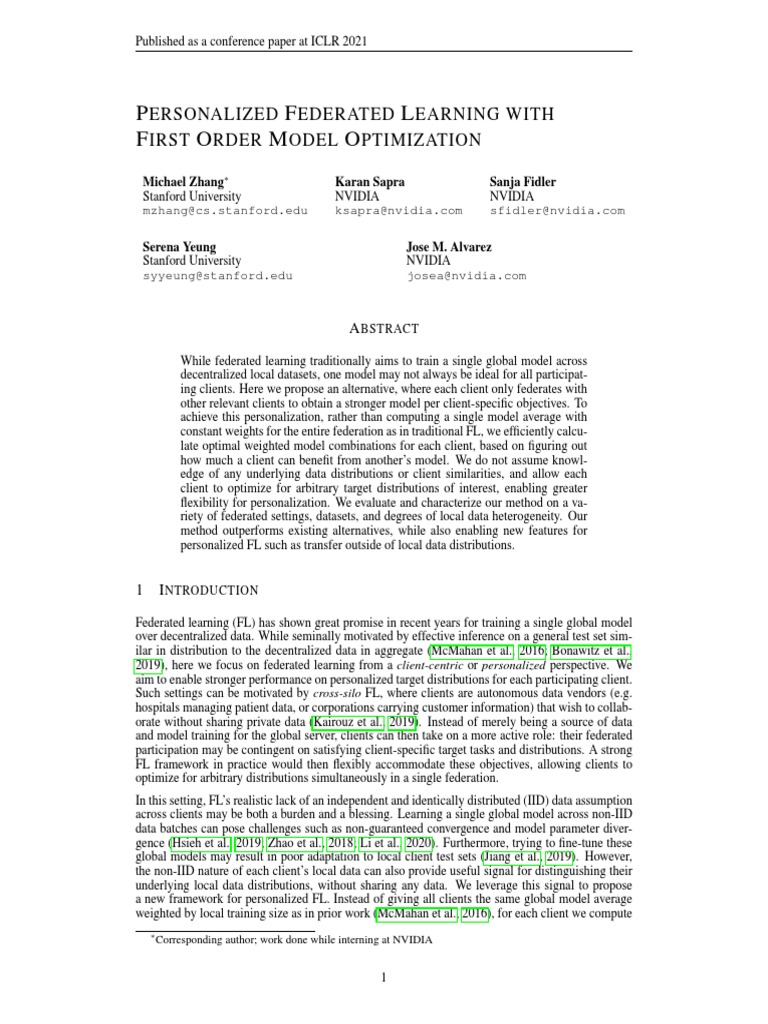 Personalized Federated Learning With First Order Model Optimization | PDF | Computer Science ...