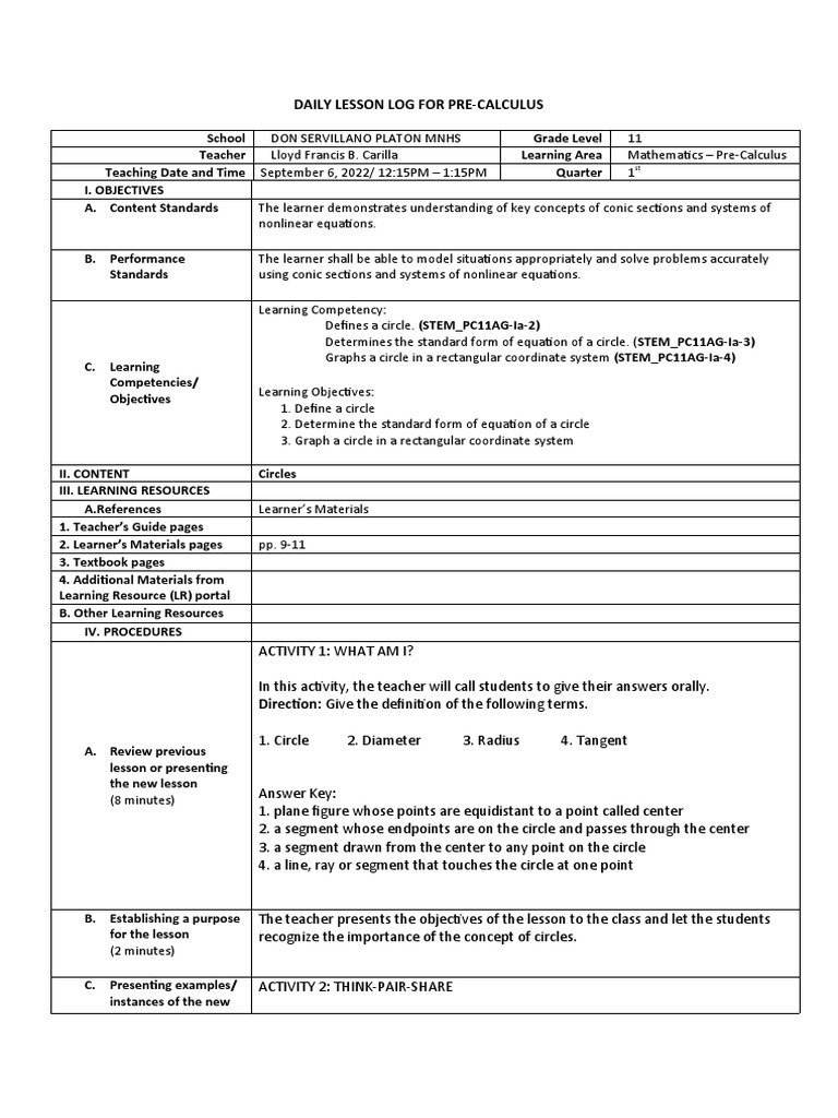 Pre-Cal DLL Week 2 | PDF