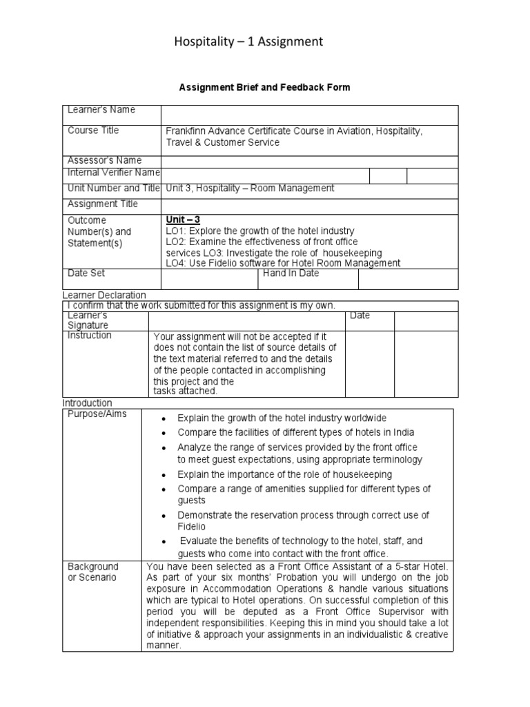 Hospitality Room Management Assignment | PDF