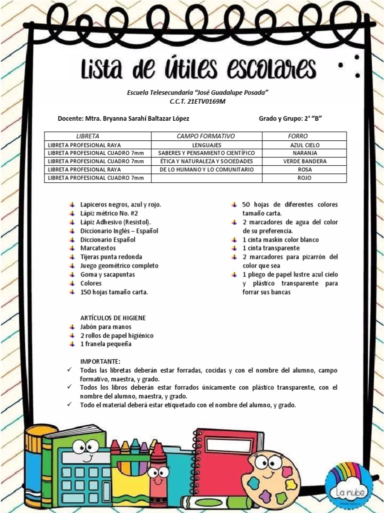 Material Escolar para 2° Grado B | PDF