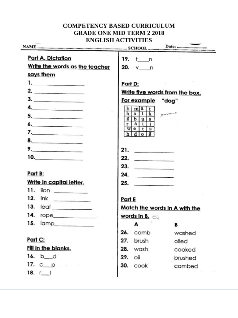 Grade 1 English CBC Activities | PDF