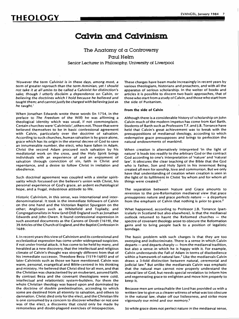 Calvin and Calvinism: Theology | PDF | Calvinism | Grace In Christianity