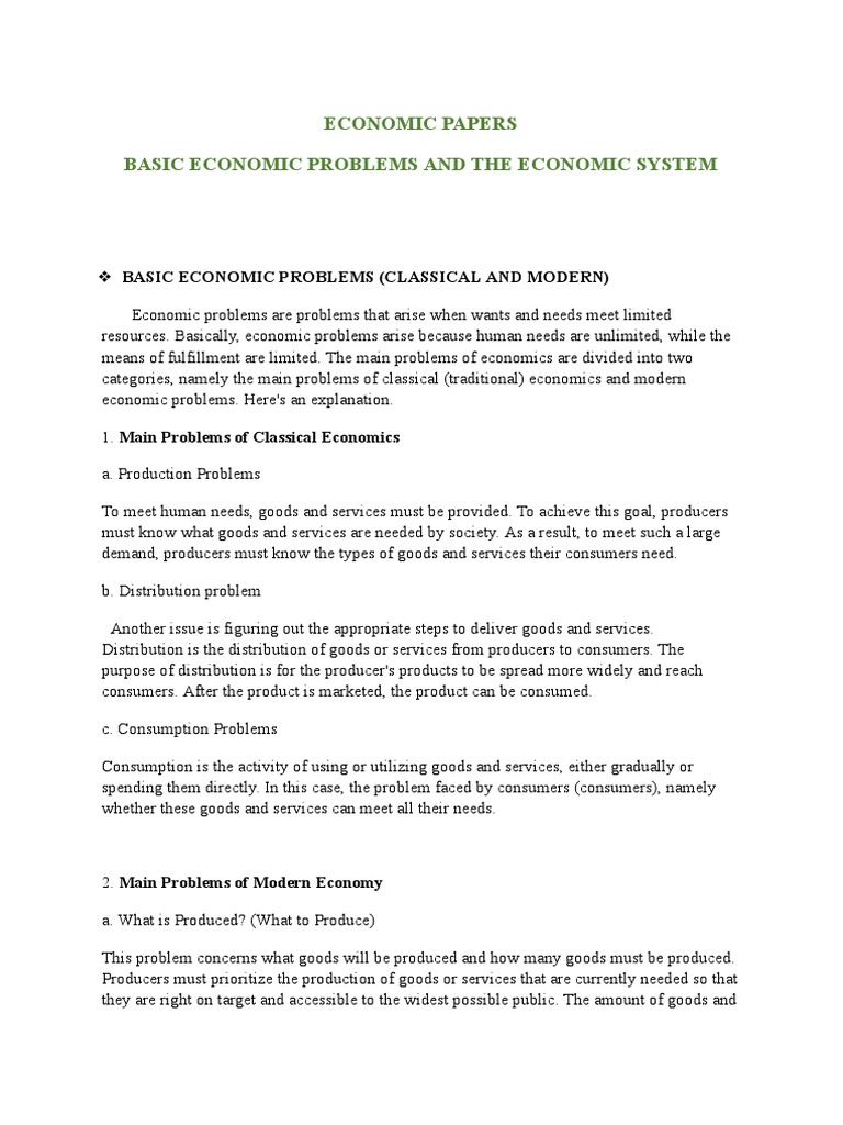 Basic Economic Problems and The Economic System | PDF | Economic System ...