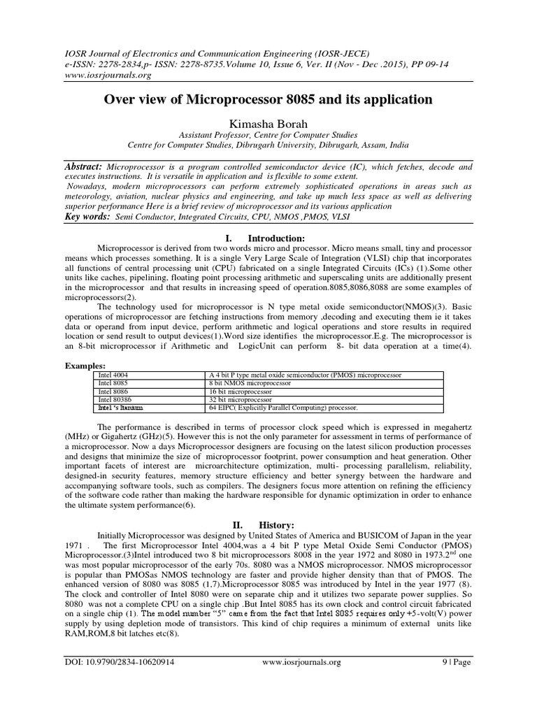 Over View of Microprocessor 8085 and Its Application: Kimasha Borah | PDF