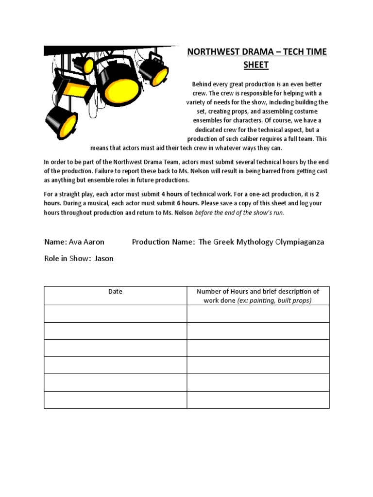 Northwest Drama Tech Time Sheet | PDF