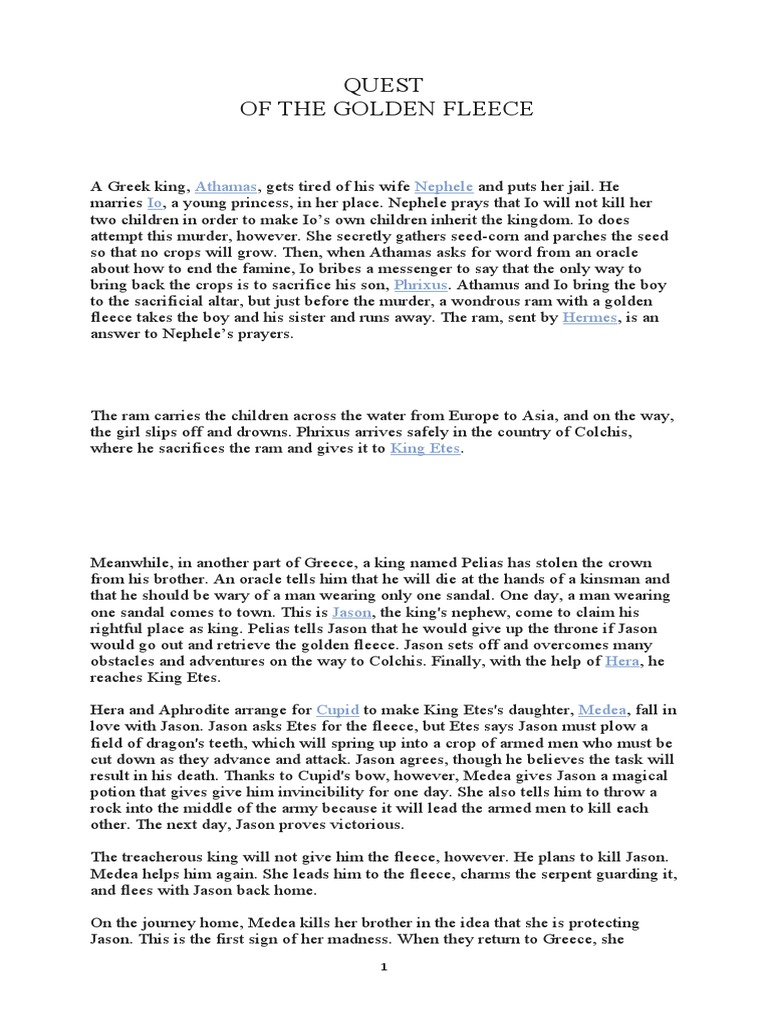 Greek Mythology: Golden Fleece Quest | PDF