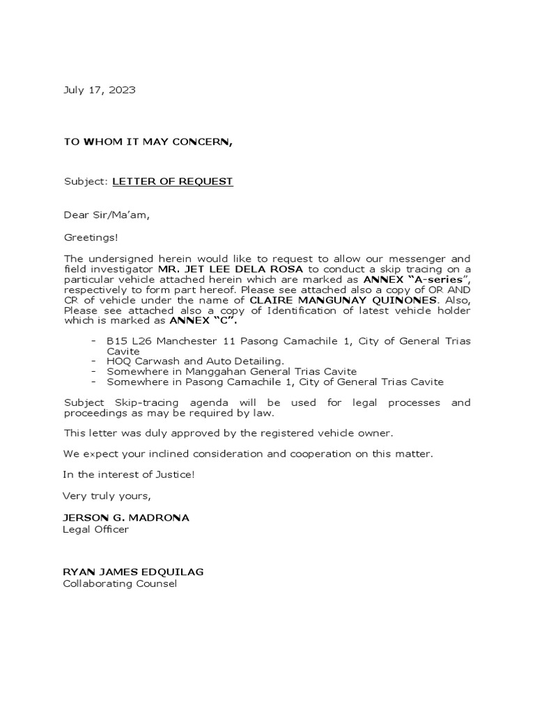 Request for Skip Tracing Approval | PDF