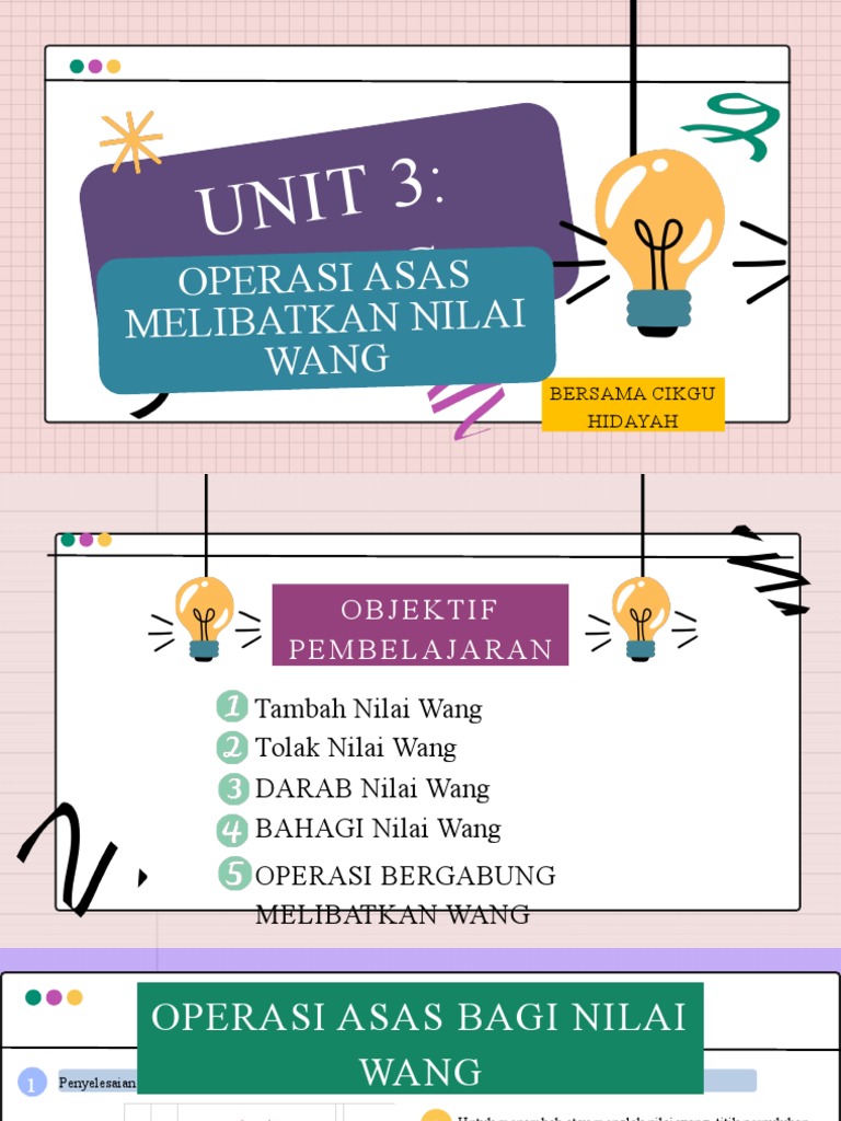 Tahun 5-Unit 3 Wang-Tambah, Tolak, Darab & Bahagi Nilai Wang | PDF