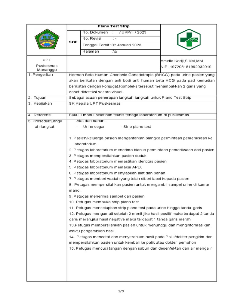 Prosedur Penggunaan Plano Test Strip | PDF | Sains & Matematika