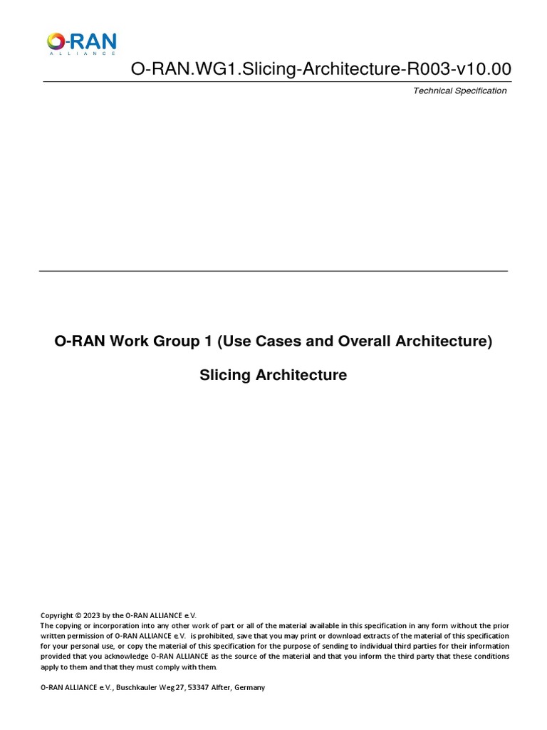 O RAN - WG1.Slicing Architecture R003 v10.00 | PDF | Computer Networking | Computer Engineering