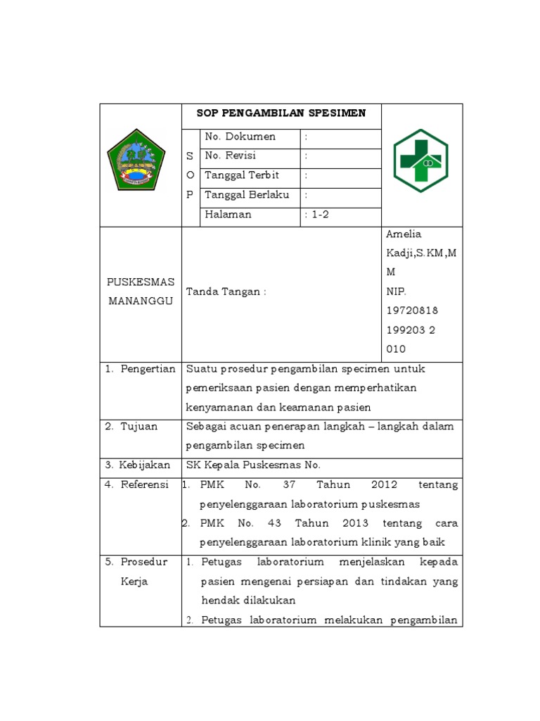 Sop Pengambilan Spesimen | PDF