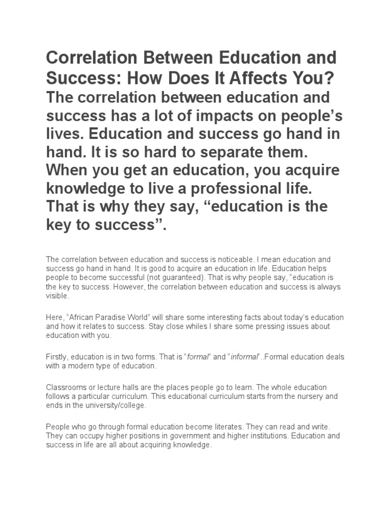 Correlation Between Education and Success | PDF | Schools | Knowledge