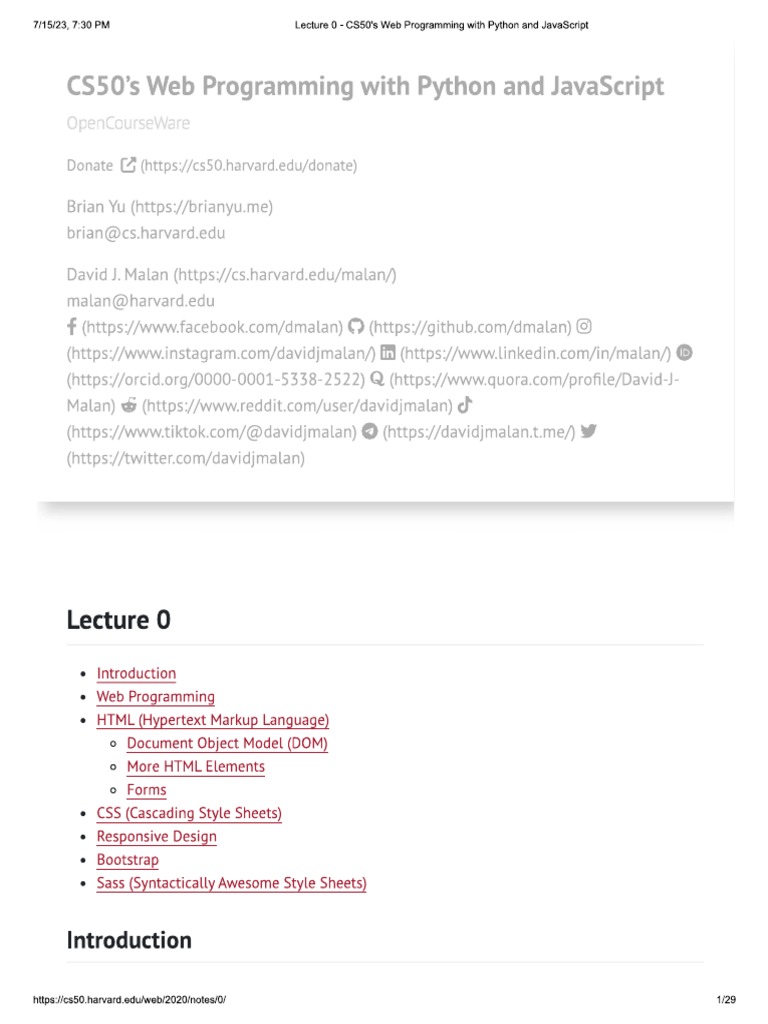 CS50 W - Lect. 1 | PDF