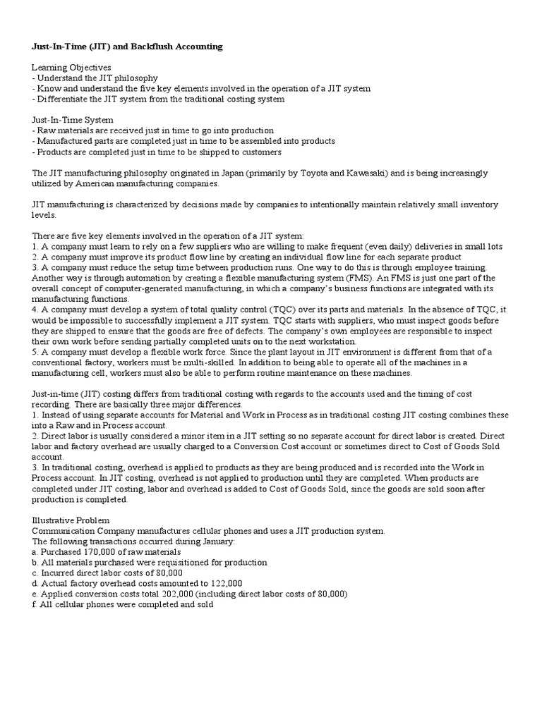 JIT & Backflush Accounting Guide | PDF | Lean Manufacturing | Cost Of Goods Sold