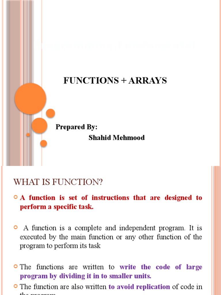 Pf Lecture 5 Functionarrays Pdf Parameter Computer Programming Computer Program