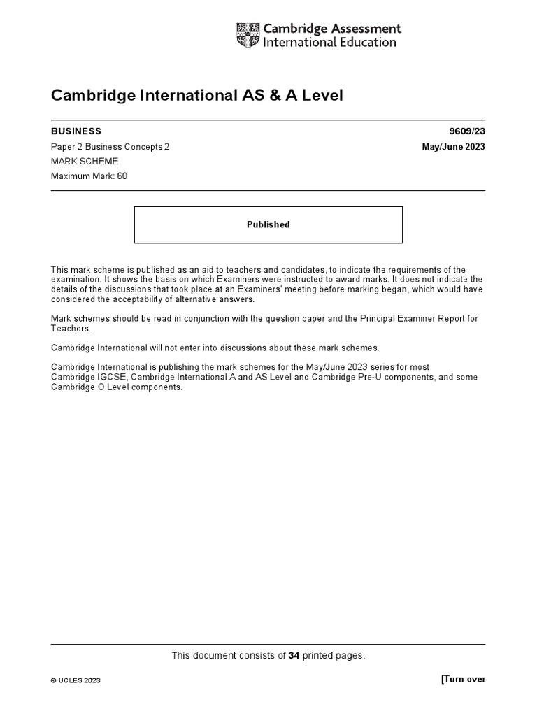 Cambridge International AS & A Level: Business 9609/23 | PDF