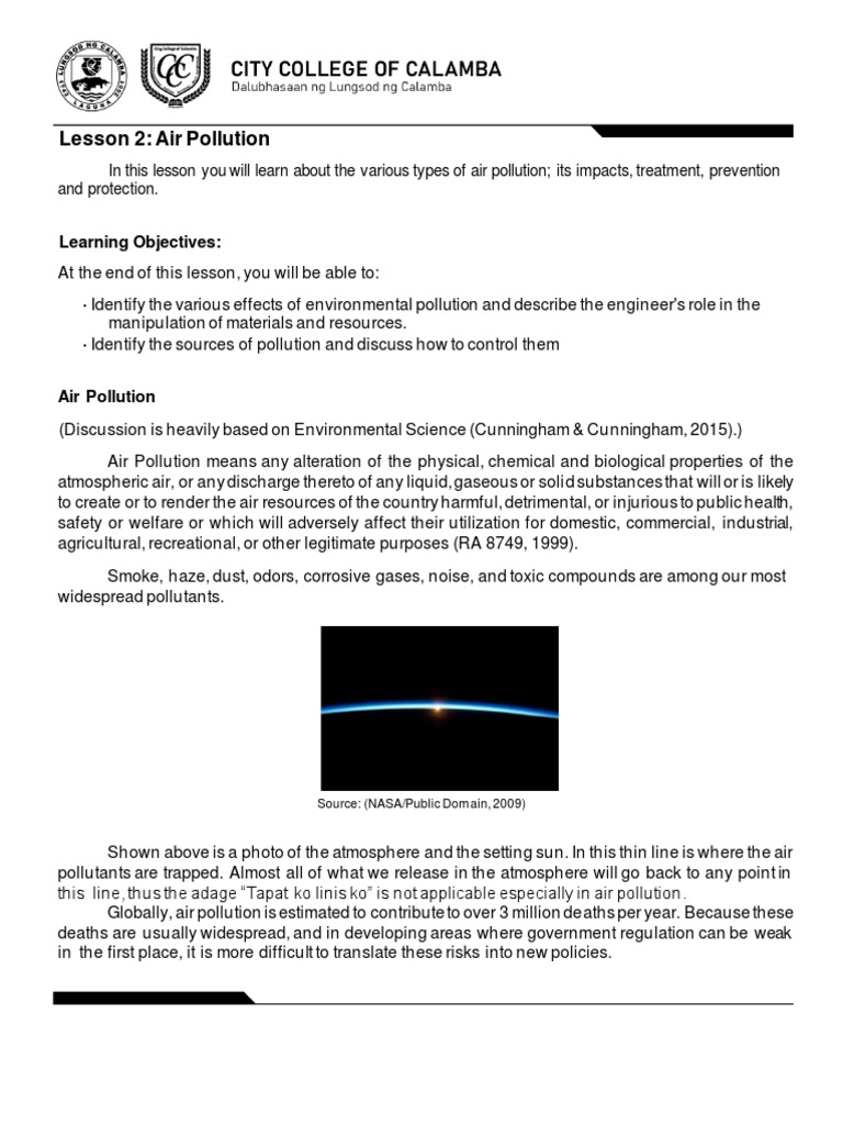 Lesson 2 Air Pollution | PDF | Atmosphere Of Earth | Air Pollution