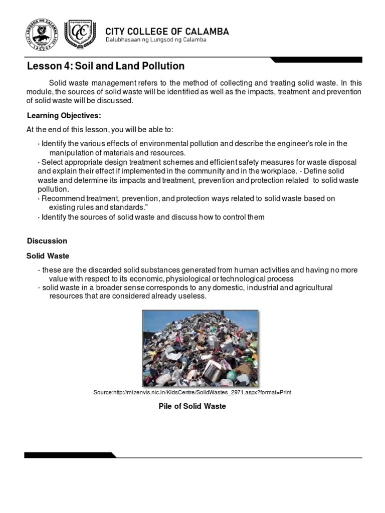 Lesson 4 Soil and Land Pollution | PDF | Waste | Municipal Solid Waste